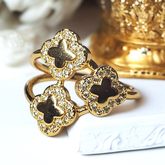 Luxury | Jewelry | Luxury 8k Gold Plated Clover Zircon Crystal Ring ...